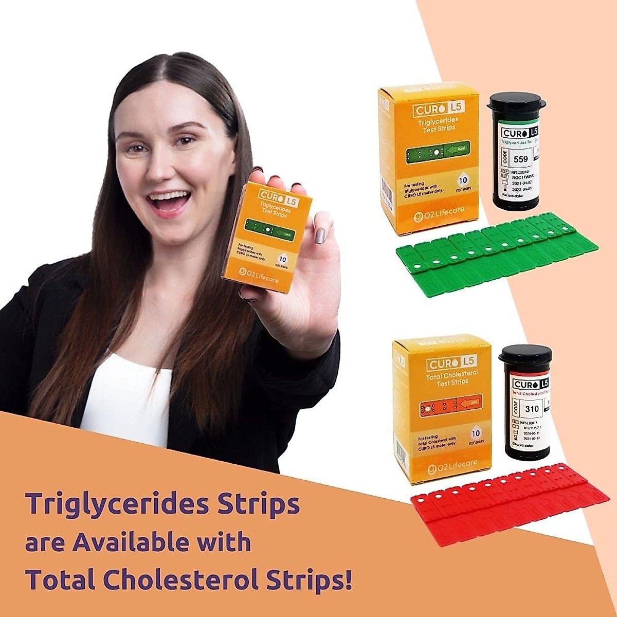 CUROfit Quick Home Blood Total Cholesterol and Triglycerides Test Kit - CURO L5 Digital Meter - Easy Use, Accurate Results, Comprehensive Health Tracking, Portable Design, and All-Inclusive Kit