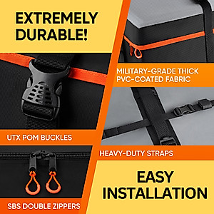 BagMate Military-Grade Waterproof Roof Bag - Rooftop Cargo Carrier – XXL 23 Cubic Feet. with 4 Door Hooks, Zipper/Buckle Closure, Extra Strap – Black Roof Bag for Cars with or Without Rack