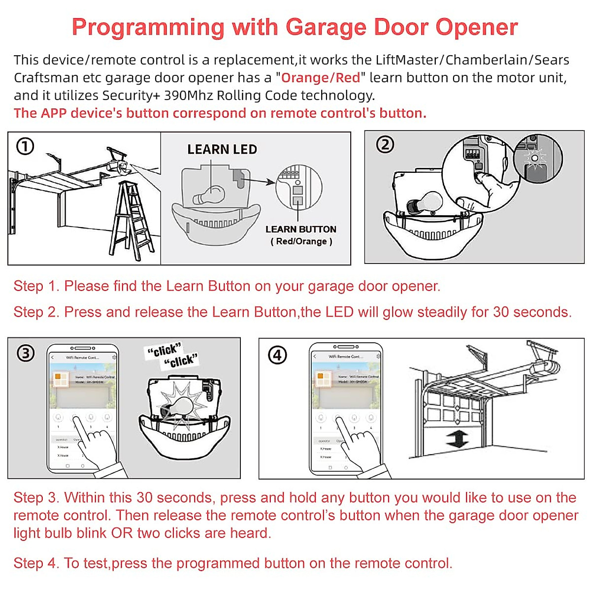 Garage WI-FI Remote Control for Grarage Door Opener with Orange/Red Learn Button,USB Type WI-FI Gate Remote Phone APP Control to Garage Opener,No hub Needed,Timer & Schedule,No Wiring Need