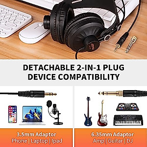 JOYO Studio Headphones Monitor Headphone for Recording Over Ear Noise Canceling for Guitar Cellphone Mixer Amplifier Podcast DJ and Keyboard Piano (JMH-02)