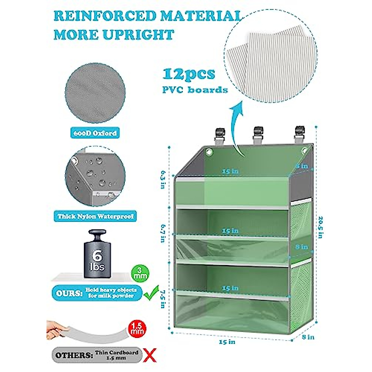 PHOTOONE Hanging Diaper Caddy Organizer - Crib Organizer–Spacious Baby Girl/Boy Diaper Organizer for Changing Table, Playpen, Wall- Hold 90+ Diapers- Nursery Baby Essentials Storage for Newborn, Gray