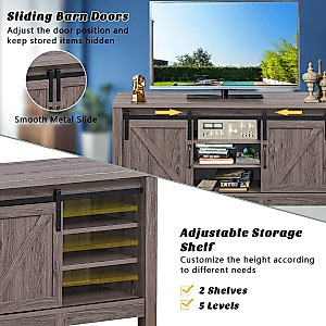Tangkula TV Stand with Sliding Barn Doors, Modern Farmhouse Wood Entertainment Center for 55 Inch TV, Media Console Cabinet w/Storage Cabinets & Adjustable Shelves, Grey TV Stands for Living Room
