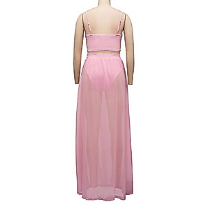 Rela Bota Women's Sexy Summer 2 Piece Maxi Chiffon Dress Crop Top Skirt Set Beachwear Pink 3X-Large
