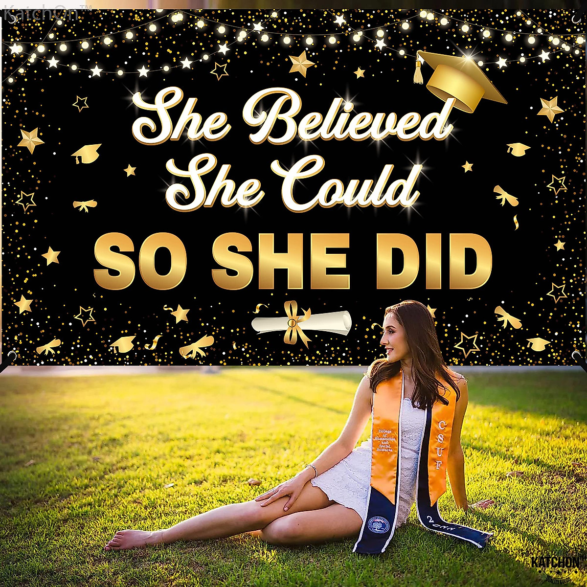 KatchOn, She Believed She Could So She Did Banner - XtraLarge, 72x44 Inch | Graduation Banner 2024 for Graduation Decorations Class of 2024 | Congratulations Banner, 2024 Graduation Party Decorations