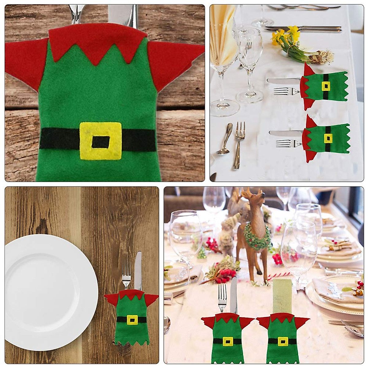 PRETYZOOM 10Pcs Christmas Silverware Holder Elf Flatware Tableware Holder Cutlery Fork Spoon Bag Pocket Christmas Dinner Table Decorations for Xmas Party Supplies