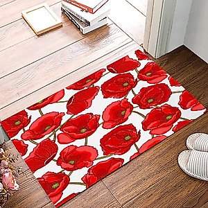 Door mat Door Mat for Bedroom Decor, Red Poppies Plant Floor Mats, Holiday Rugs for Living Room, Absorbent Non-Slip Bathroom Rugs Home Decor Kitchen Mat Area Rug 18x30 Inch