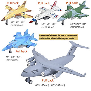 Ailejia Army Airplane Toys Set of 5, Military Aircraft Fighter Trucks Vehicle Die Cast Metal Military Plane Model Army Air Force Diecast Metal Pull Back Plane for Boys (Aircraft)