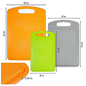 Cutting Boards for Kitchen Gray Plastic Chopping Board with Handles Set of 3 Juice Groove Dishwasher Safe BPA Free Stackable