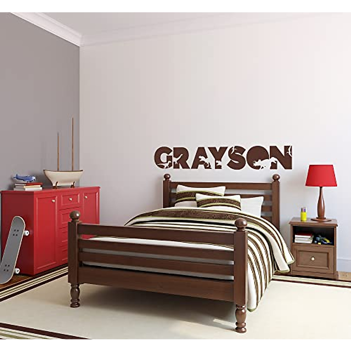 Dinosaur Custom Name Vinyl Wall Decal Sticker Art for Boys and Girls, Dino Theme Bedroom and Nursery Room Decor for Kids