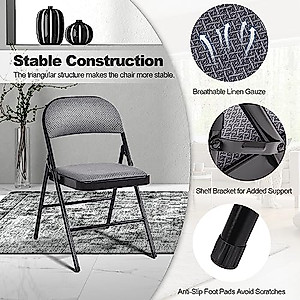 Giantex 4-Pack Folding Chairs with Metal Frame and Fabric Upholstered Padded Seat, Foldable Home Office Party Chair Set (Grey)