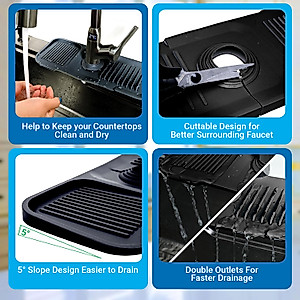 Draining Mat for Kitchen Sink, 14.5 x 5.5 Inches With 5° Slope Silicone Splash Guard, Protects Sinks from Splashing, Dish Soap Dispenser & Sponge Holder Mat Behind Faucet