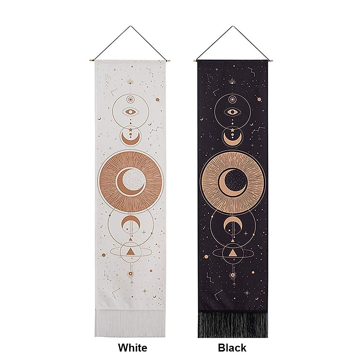 CALIDAKA Moon Phase Tapestry,Moon Stars Tapestry,Starry Sky Tapestry,Moonlit Garden Tapestry,Linen,Modern Home Decor(White)
