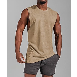 Aoysky Mens Crewneck Tank Tops Athletic Beach Sleeveless Shirts Khaki