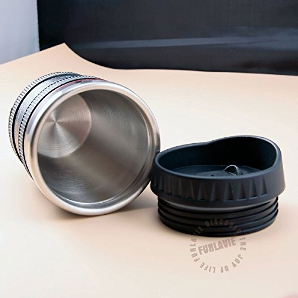 FUNLAVIE Camera Lens Mug Travel Coffee Mug Novelty Birthday Gifts for Women Men