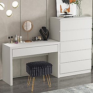 AKOZLIN Velvet Storage Ottoman Seat Modern Soft Vanity Stool Chair with 4 Gold Metal Legs for Makeup,Drawing,Living Room-Black 16.5" W x 13.4" D x 19.3" H