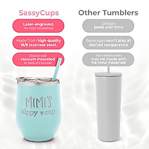 Mimi's Sippy Cup Insulated Wine Tumbler - New Mimi - Mother's Day Tumbler with Straw - Adult Sippy Cup Mommy Juice, Mama Cup Gift - Wine Tumbler for Mimi - Mom Juice Tumbler - Wine Sippy Cup