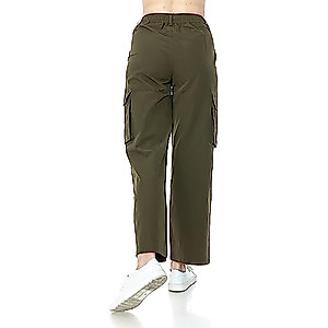 Leggings Depot High Waisted Women’s Straight Wide Leg Trousers w/Pockets, Baggy Cargo Pants, Military-Large