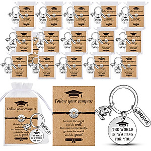 Junkin 20 Pack Graduation Bracelet Gift for Her Him Graduation Keychain Class of 2024 Student Compass Bracelet College School