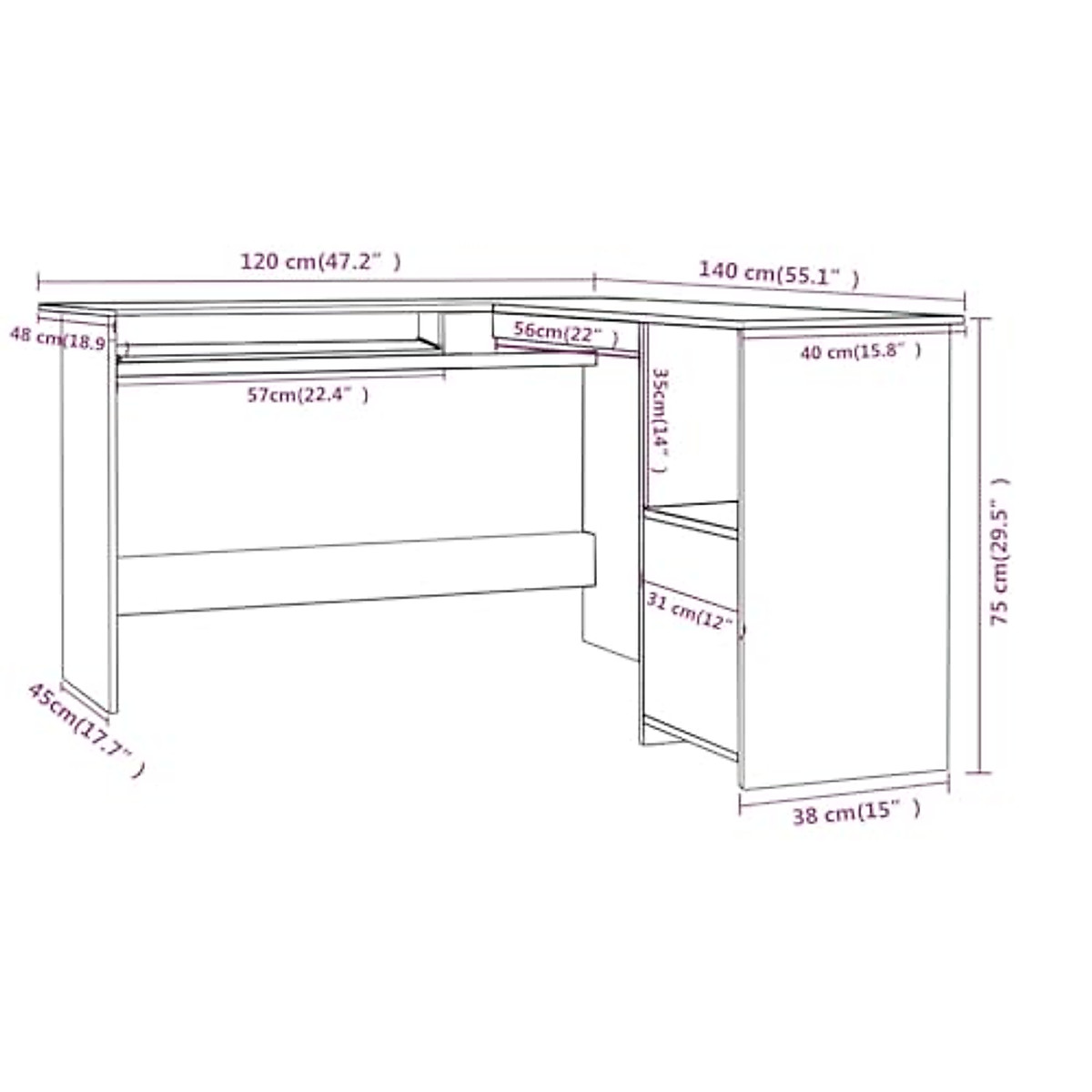 vidaXL Corner Desk, L-Shaped Computer Desk with Pull-Out Keyboard Tray, Home Office Desk, Workstation, Modern, White Engineered Wood