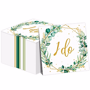100PCS Sage Green Napkins for Bridal Shower Eucalyptus I Do Wedding Napkins Green Gold Foil Decorative Papers for Bridal Shower Engagement Party Dessert Beverage Table Party Supplies