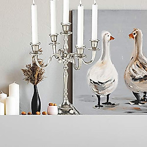 Hamptons Five Candle Candelabra, Silver Finish, Centerpiece, Hand Crafted of Cast Aluminum, Atelier Craft Surface Details, Over 1 FT High, (15.75 Inches)