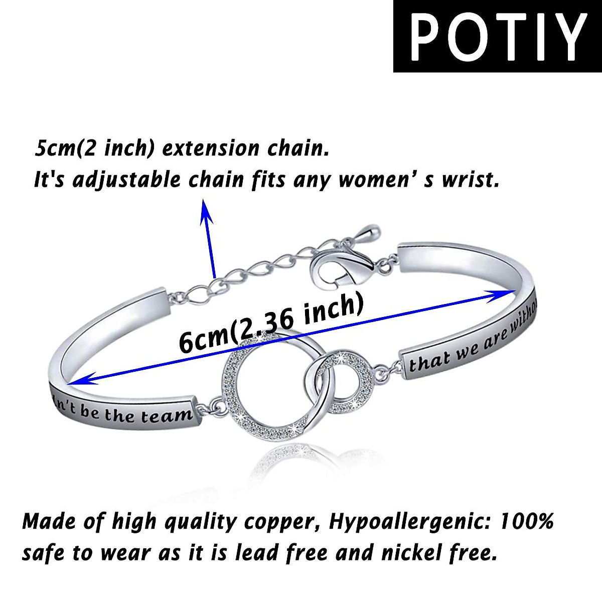 POTIY Team Gift for Boss Coach Manager Team Mom We Wouldn't Be the Team That We Are Without You Bracelet Thank You Gift for Team Coach (BR-Silver)