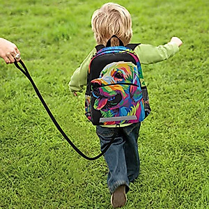ALAZA Colorful Dog Print Golden Retriever Kids Toddler Backpack Purse for Girls Boys Kindergarten Preschool School Bag w/Chest Clip Leash Reflective Strip