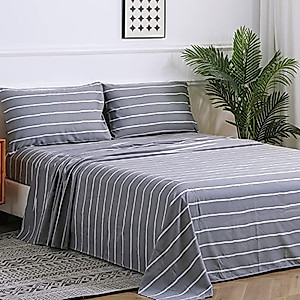Vaulia Soft Microfiber Bed Sheet, with Deep Pocket and All Around Elastic, Wrinkle Resistant, Grey Stripes Pattern, Full Size 4-Piece Set (1 Fitted Sheet 1 Flat Sheet 2 Pillowcase)