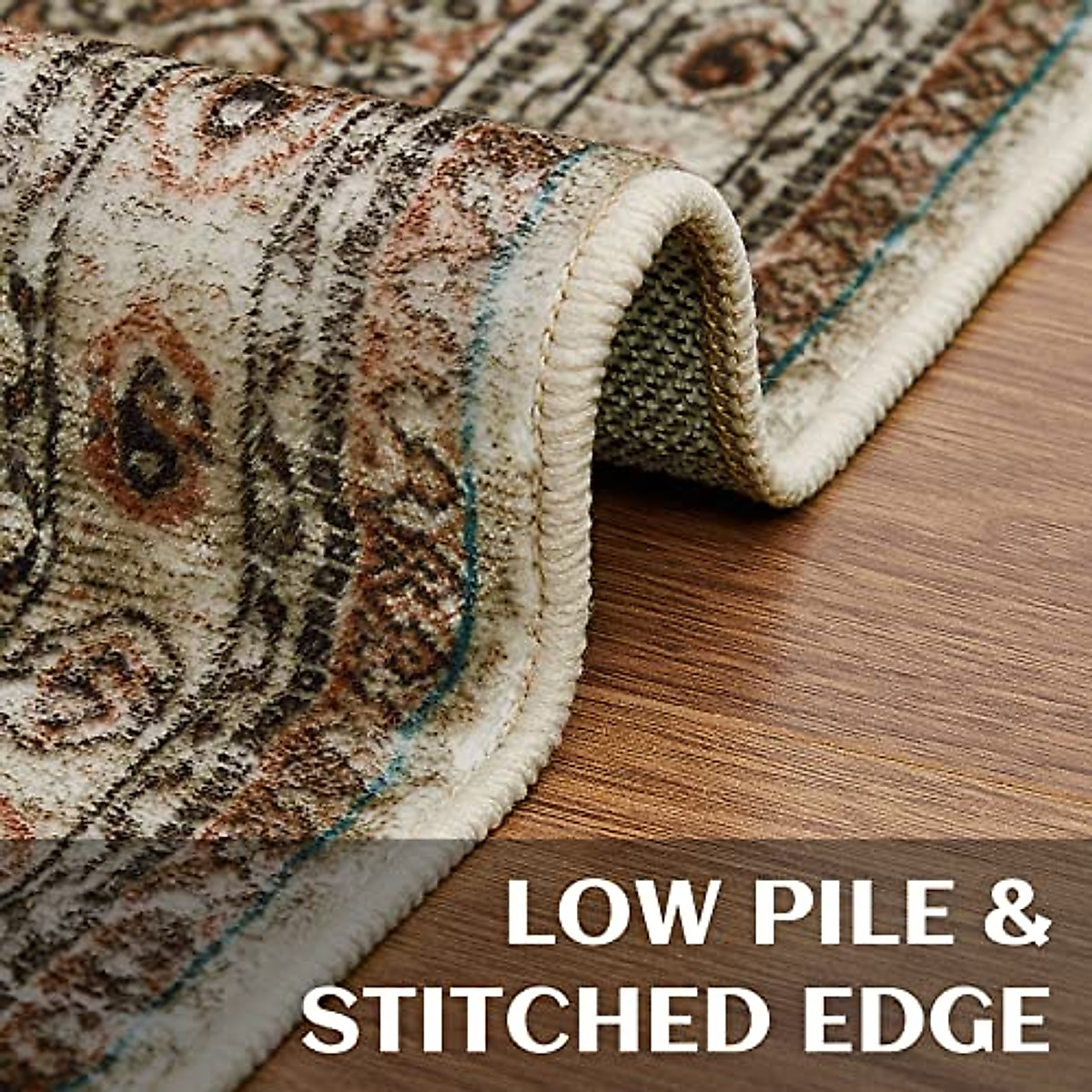 RUGSREAL Machine Washable Rug Vintage Small Throw Indoor Carpet Low Pile Non-Slip Boho Area Rug Persian Rug for Living Room Bedroom Home Office, 3' x 5' Taupe