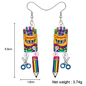 NEWEI Fun Teacher Earrings Back to School Dangle Book Apple Jewelry for Women Crayon Pencil Charms (Crayon)