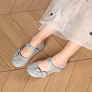 DREAM PAIRS Toddler Dress Shoes Mary Jane Flats for Girls Side Bow Ballerina Shoes,Size 2 Little Kid,Silver/Glitter,Angel-5