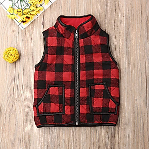 Ayalinggo Toddler Baby Girls Winter Warm Vest Clothes Buffalo Plaid Jacket Kids Puffer Quilted Gilet Coat (Red Plaid Vests, 4-5T)
