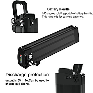 Wallen Power Ebike Battery 24V 36V 48V 10AH 13AH 15AH Silver Fish Lithium Ion Battery for 500W/350W/200W Electric Bike E-Bike Discharge Electric Bicycles (Black, 36V13AH 500W)