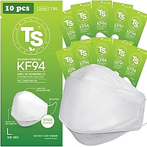 INT 【 10 Pack 】 TS KF94 Certified, Fresh Guard Safety Face Mask, Tri-Folding Style, 3D-Ergonomic Design, Individually Single Packs, White Color, Made in Korea. KF 94