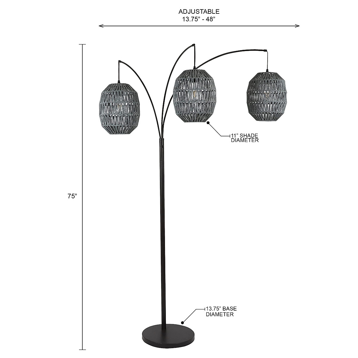 Decor Therapy Laurette 3-Light Metal Floor Lamp, Black