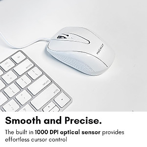 Macally USB Wired Mouse with 3 Button, Scroll Wheel, & 5 Foot Long Cord, USB Mouse for Laptop and Desktop, Computer Mouse Wired Compatible with Apple Macbook, iMac, Mac Mini, Windows PC, & Chromebook