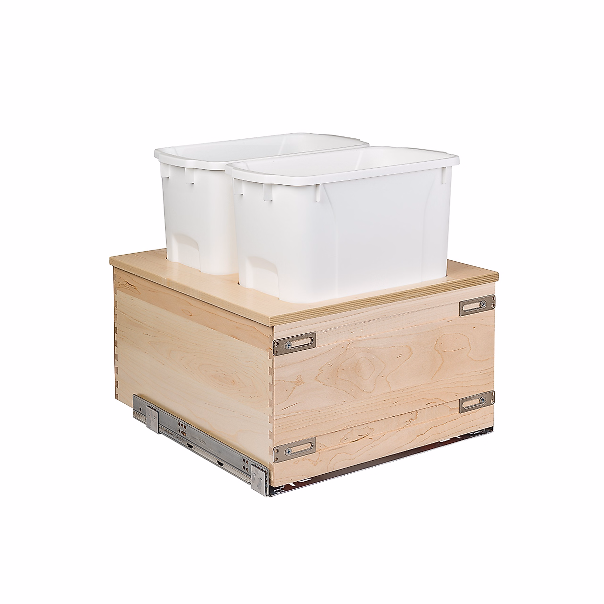 Century Components CASBM17PF Kitchen Pull Out Waste Bin Container - 34 Qt White Double - Baltic Birch - Blum Soft-Close 170 lb. MOVENTO 769 Slides, 17-7/8"