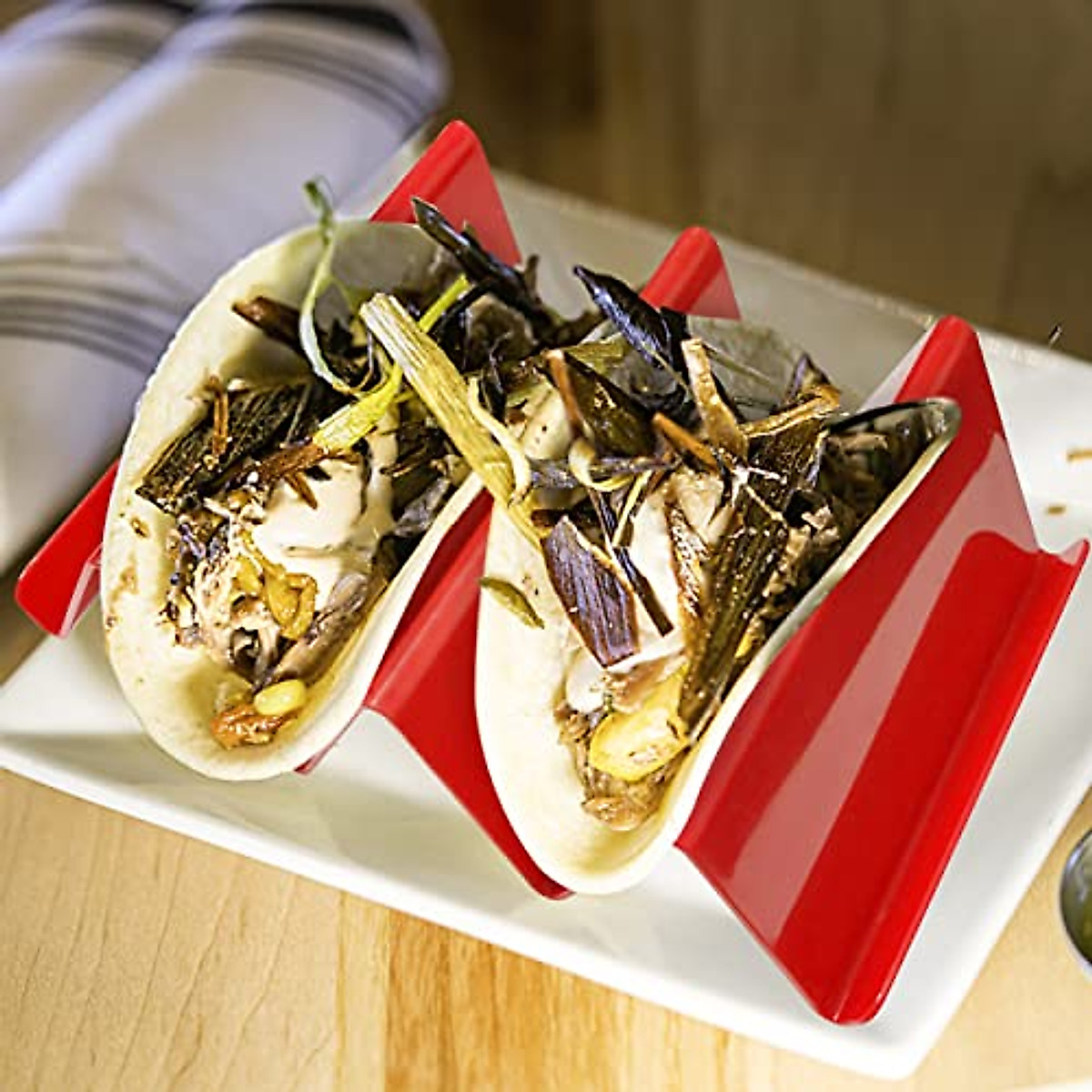 Sihuuu Taco Holder Stand set of 2 - Holds up to 3 tacos in each Taco Tray - Sturdy, Dishwasher and Microwave Safe