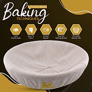 Banneton Bread Proofing Basket - Sourdough Proofing Basket Set of two - 9 &10 Inch Round - Bread Proofing Basket with Dough Scraper, Bread Lame, and Linen Liner - Sourdough Banneton Basket