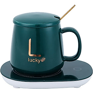 PUPZY Smart Coffee Set Auto On/Off Gravity-Induction Mug Office Desk Use, Candle Wax Cup Warmer Heating Plate (Up to 131F/55C), 14oz