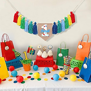 Rainbow 1st High chair Banner - Colorful Tassel Highchair Banner,1st Birthday Boyr,Cake Smash Backdrop Banner,Birthday Highchair Yarn Tassel Banner,Colorful Tassel Banner With Wooden Beads