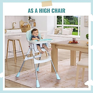 Dream On Me Portable 2-in-1 Tabletalk High Chair, Convertible Compact High Chair, Light Weight Portable Highchair, Aqua