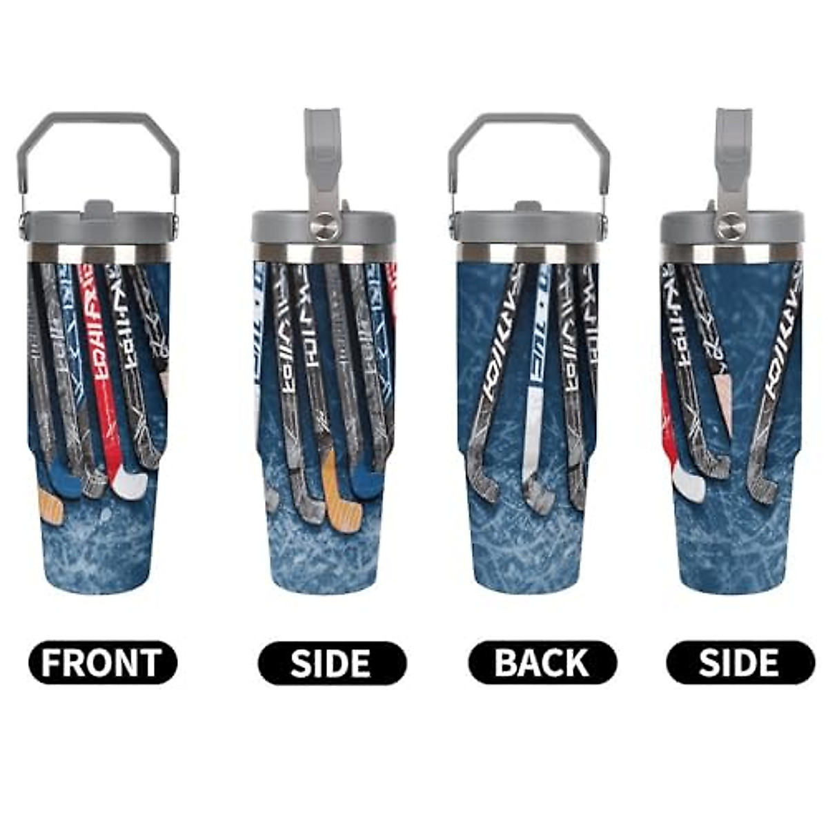 WITHSBKK 30oz Car Cup Ice Hockey Sticks Printed with Portable, Stainless Steel Travel Mug, Vacuum Insulated Tumbler And Straw, Leakproof for Car & Outdoor, UV Printed Design