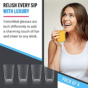 Yumchikel Juice Glasses 7 oz. Set Of 4 Glass Cups - Drinking Beverage Tumblers for Soda, Water, Milk, Coke, and Spirits, Durable and Dishwasher Safe Heavy Bottom Juice Glassware-For Home and Bars