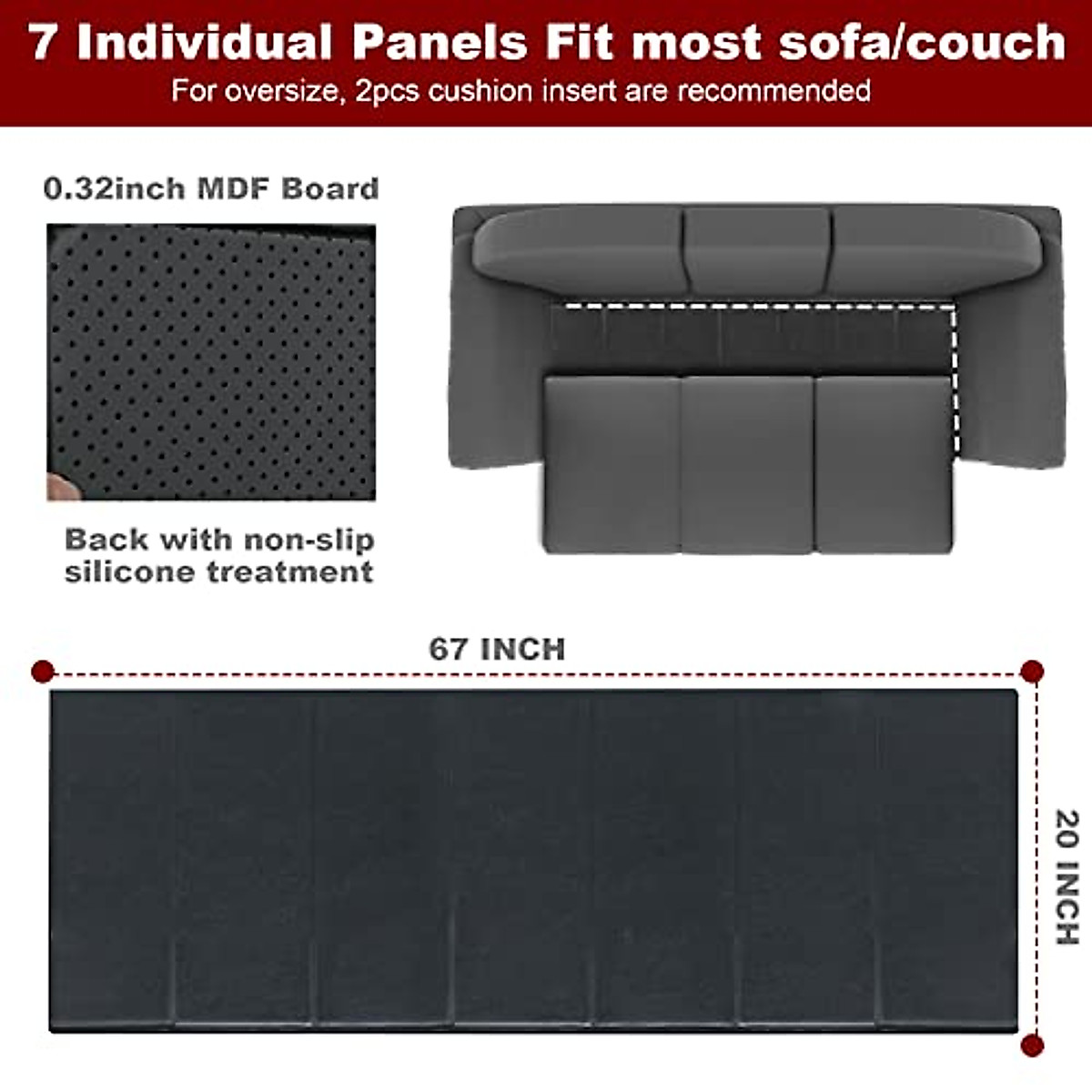 NRlinX™ Sofa Cushion Support Board Extra Long Dimension Prevent Sagging Sofa & Posture Support & Cushion Seat & Adjustable/Foldable Sofa Support Boards (67X20X0.3 in) Approved for Long Sofa