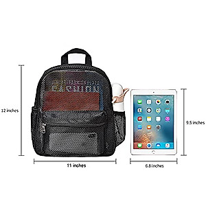 MAY TREE Small Mesh Backpack for School See Through Daypack for Beach Beach, Swimming, Outdoor, Fitness, Travel, Sports, Black