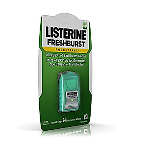 Listerine Freshburst Pocketpaks Fresh Breath Strips, Mint Breath Refresher Strips to Kill 99% of Bad Breath Germs, Portable Pack, Freshburst Spearmint Flavor, 24-Strips (Pack of 1)