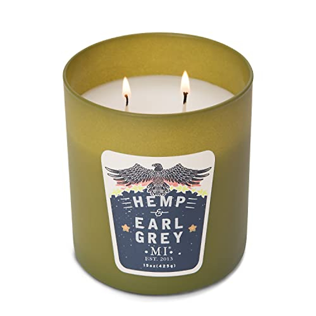 Manly Indulgence Hemp & Earl Grey Scented Jar Candle, All American Collection, 2 Wick, Green, 15 oz - Up to 60 Hours Burn