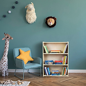 RRI Goods Child Three-Shelf Bookcase, Sturdy Birch Plywood Shelves for Daycare Storage of Books, Toys, Supplies, Smooth Natural Wood (34")