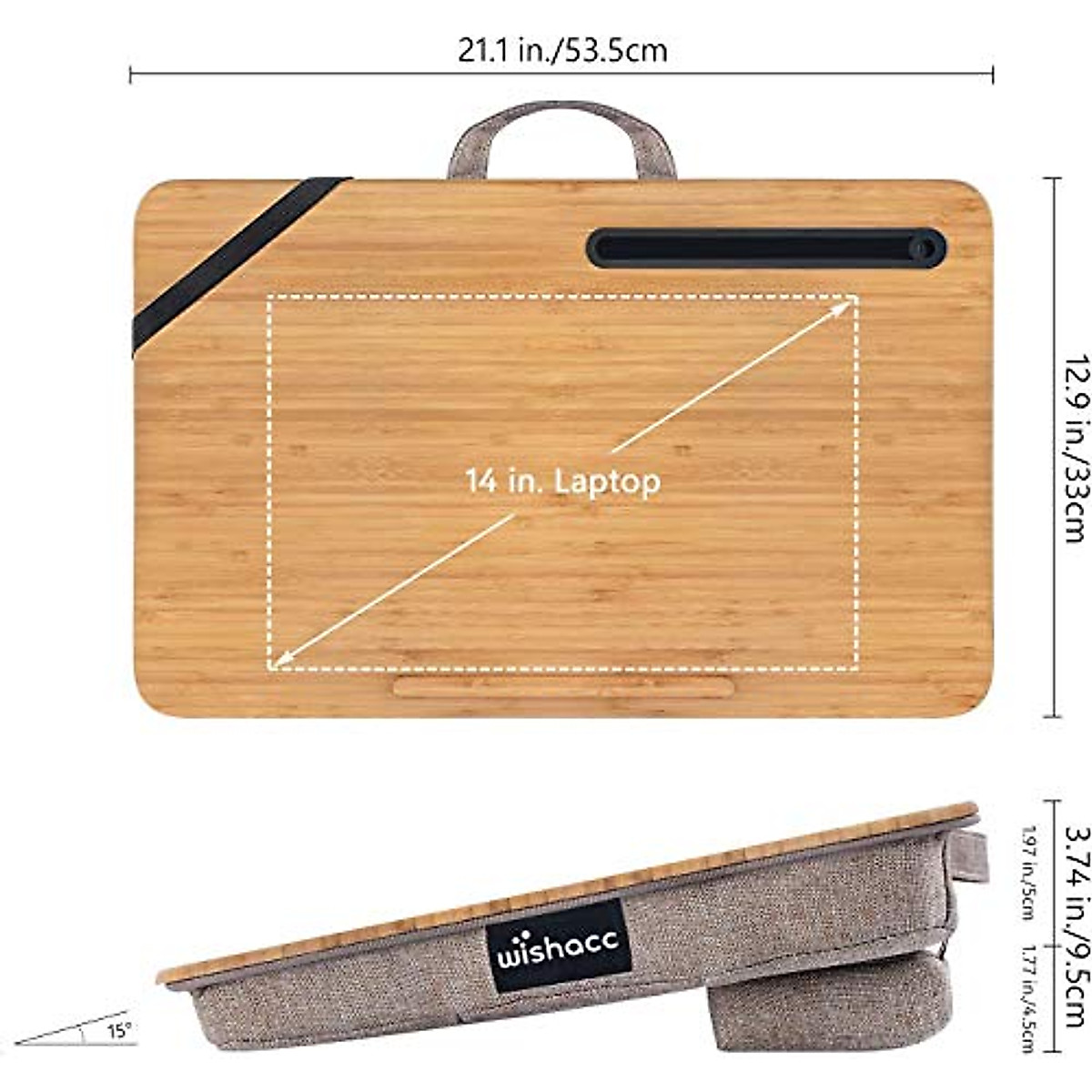 Oversized Lap Desk,wishacc Portable Bamboo Lap Desk Tray for Home Office (Fits up to 17.3” Laptop)